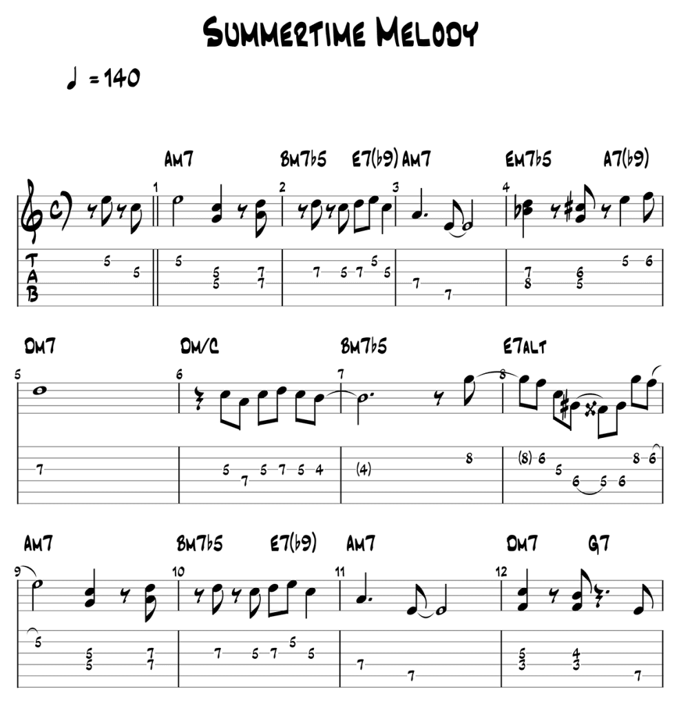 Summertime Melody & Solo Study for Jazz Guitar