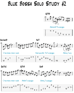 Blue Bossa Guitar Lesson – Melody and Solo (Video/Tabs)