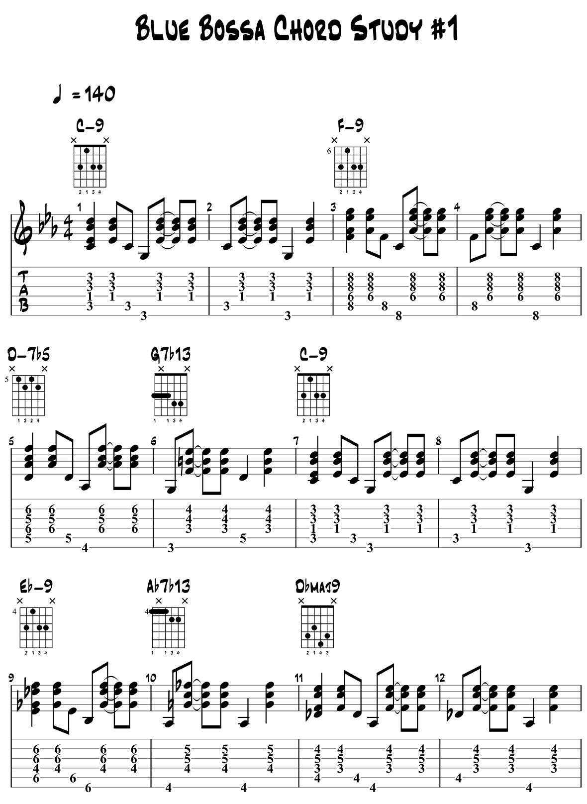 Blue Bossa Guitar Chords & Bossa Nova Rhythm Pattern